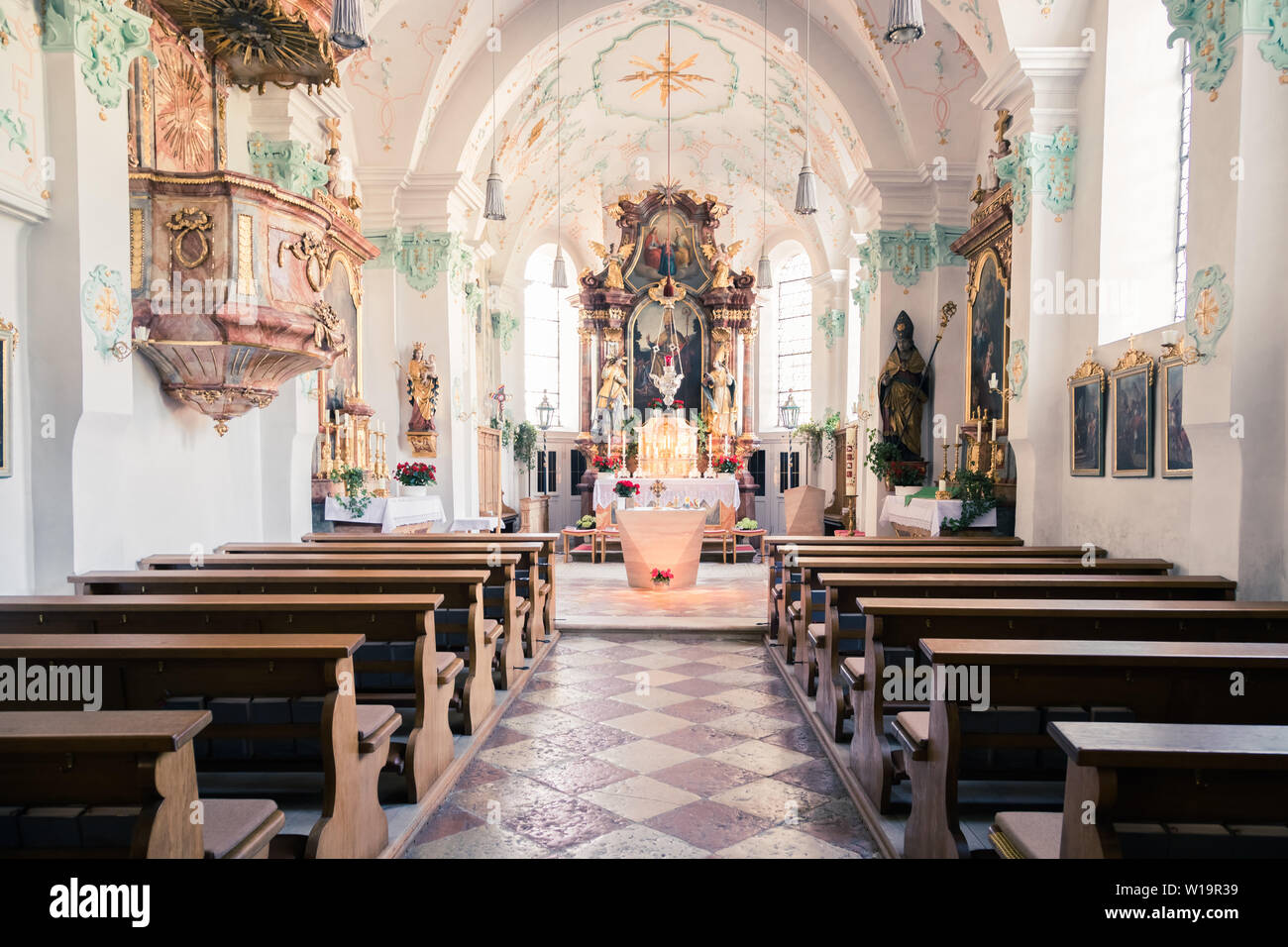 Interior of a small baroque church in Bavaria, Germany Stock Photo - Alamy