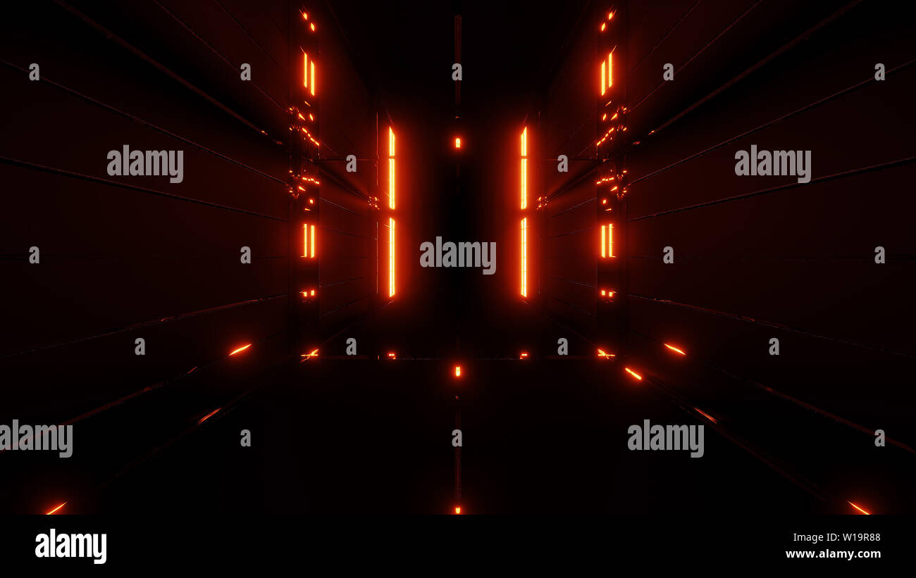 abstract golden reflection tunnel background with orange glow 3d render ...