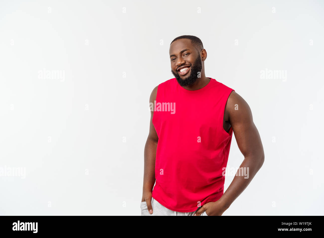 Portrait handsome muscular Black man with cheerful expression Stock ...