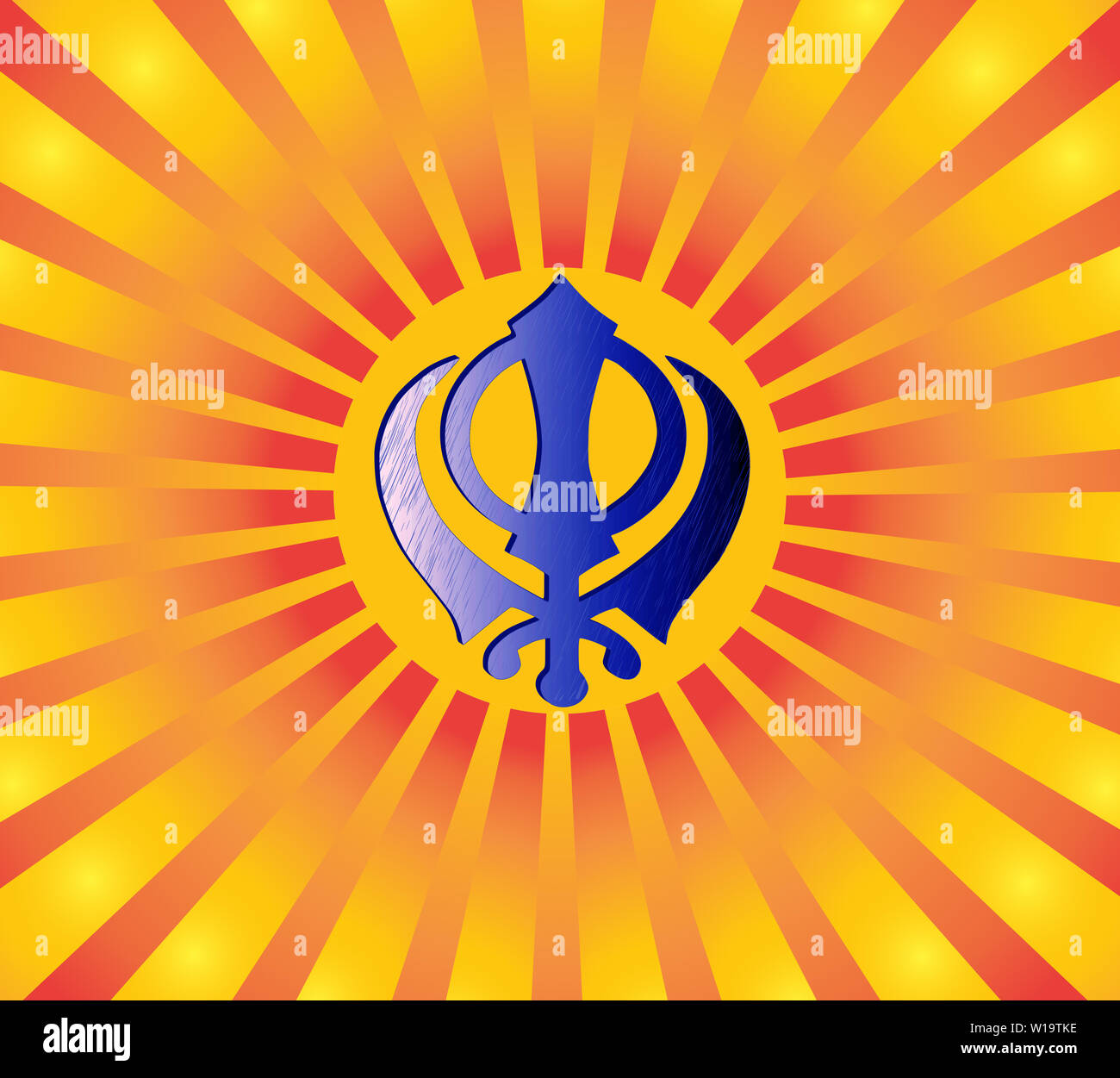 The main symbol of Sikhism - the sign of Khanda made of blue metal on ...