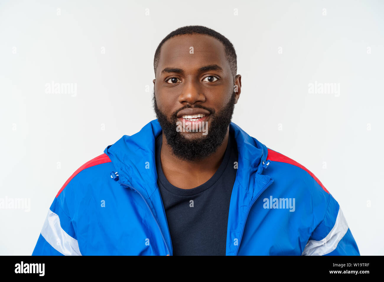 Portrait handsome muscular Black man with cheerful expression Stock ...