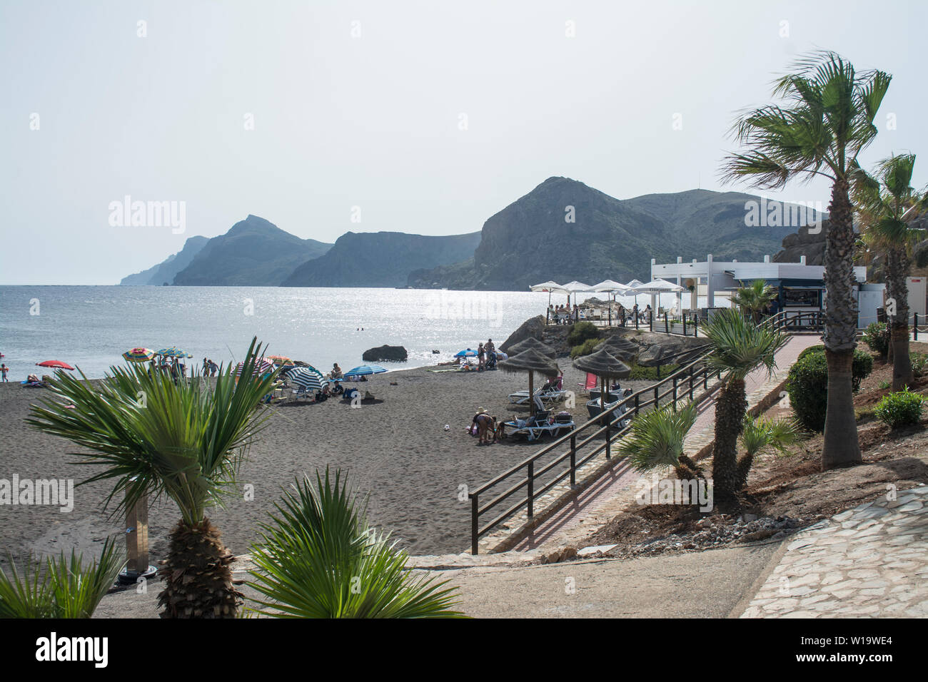 Black sand beach at Portman in Murcia, Spain Stock Photo - Alamy