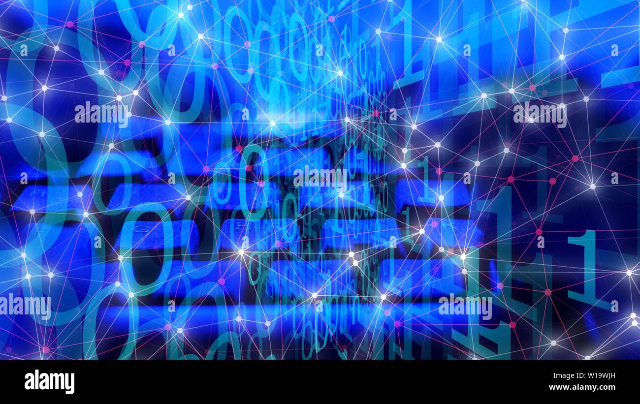 Digital streaming flow, computer network in cyber office Stock Photo ...