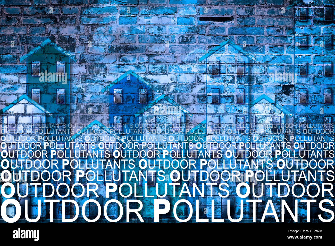 Outdoor air pollutants against a buildings background - concept image ...