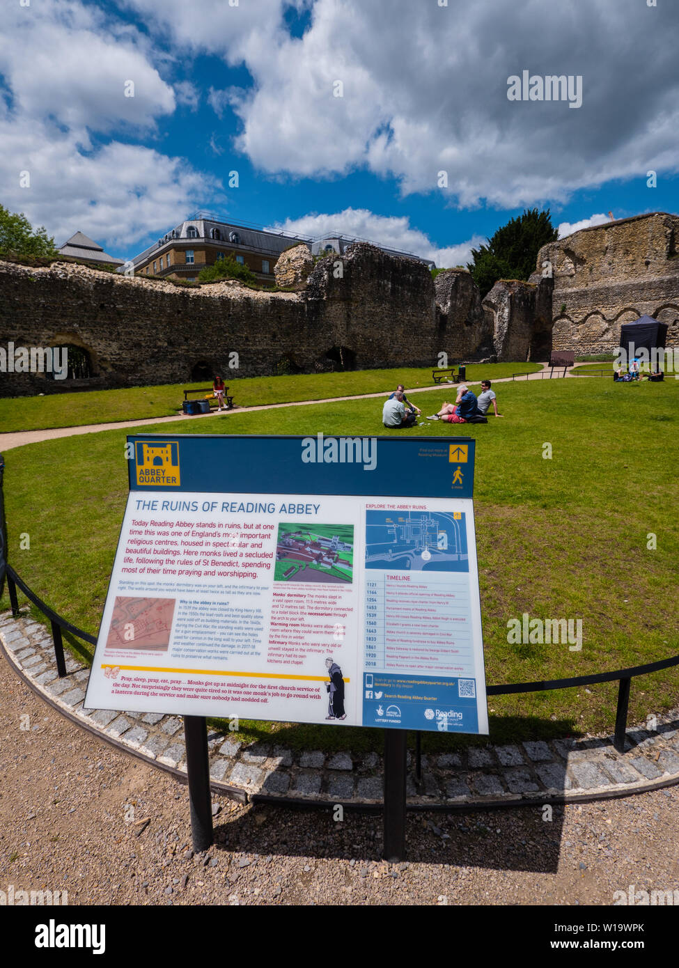 People Sitting on Grass, Dramatic Historic, Reading Abbey Ruins ...