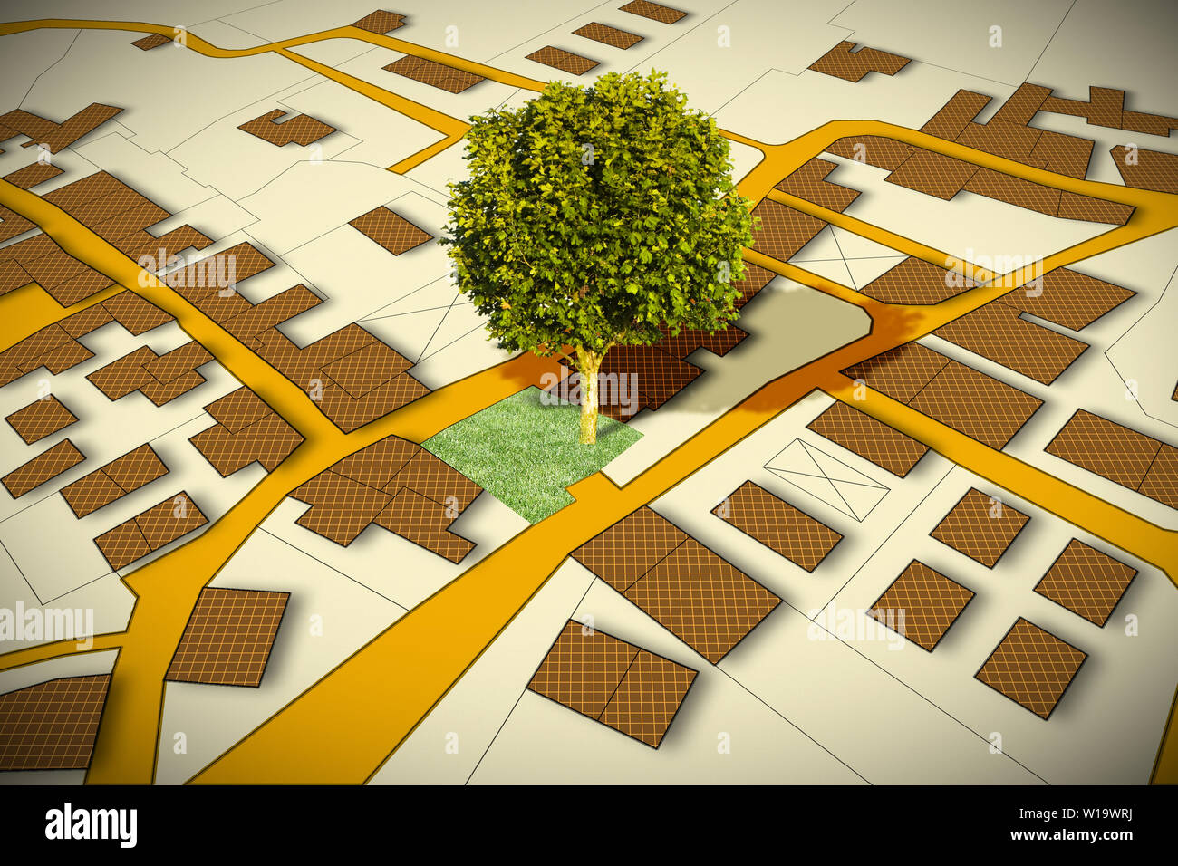 Cadastral map with a tree on a green area - concept image Stock Photo ...