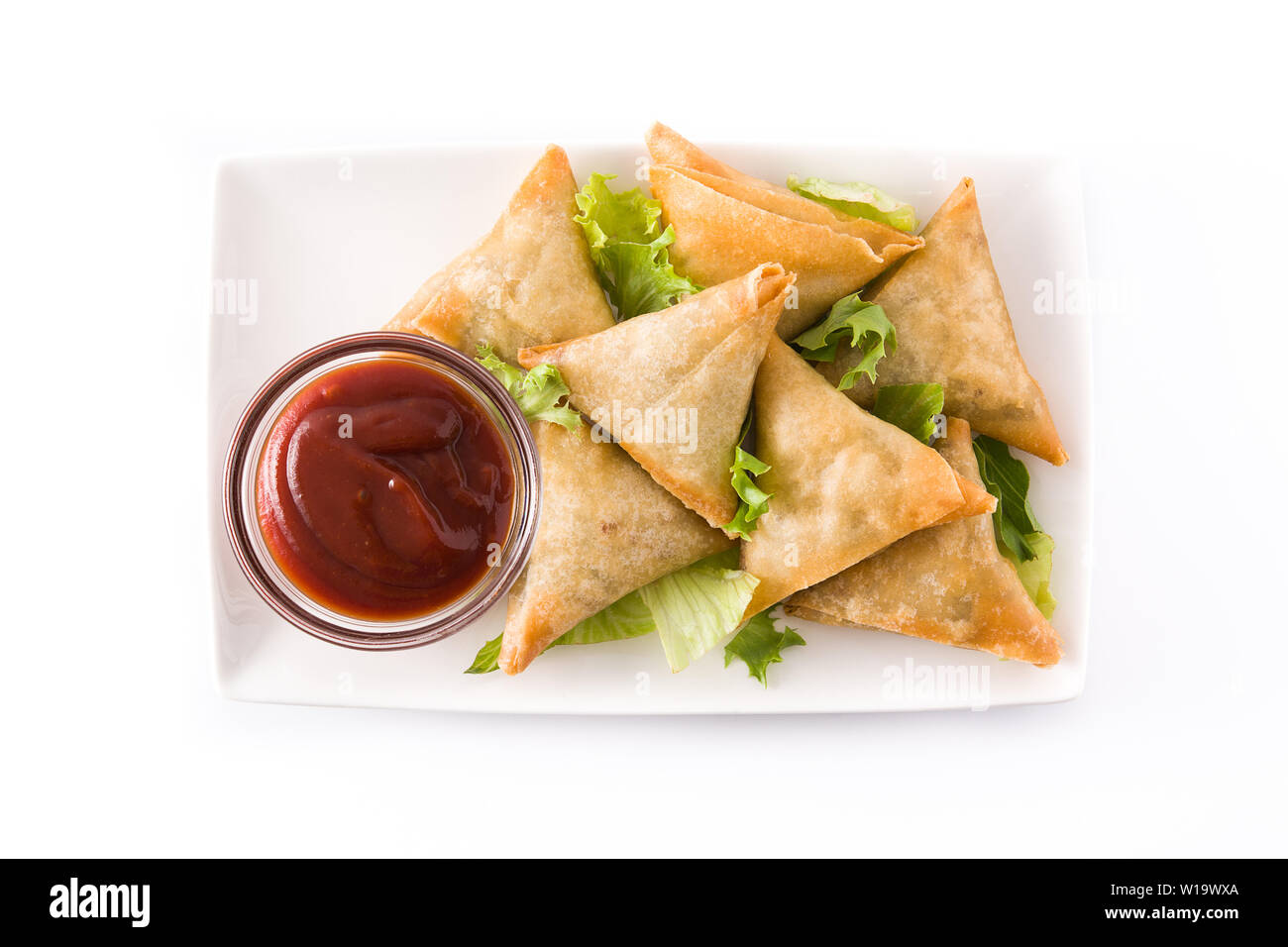 Samsa or samosas with meat and vegetables isolated on white background ...