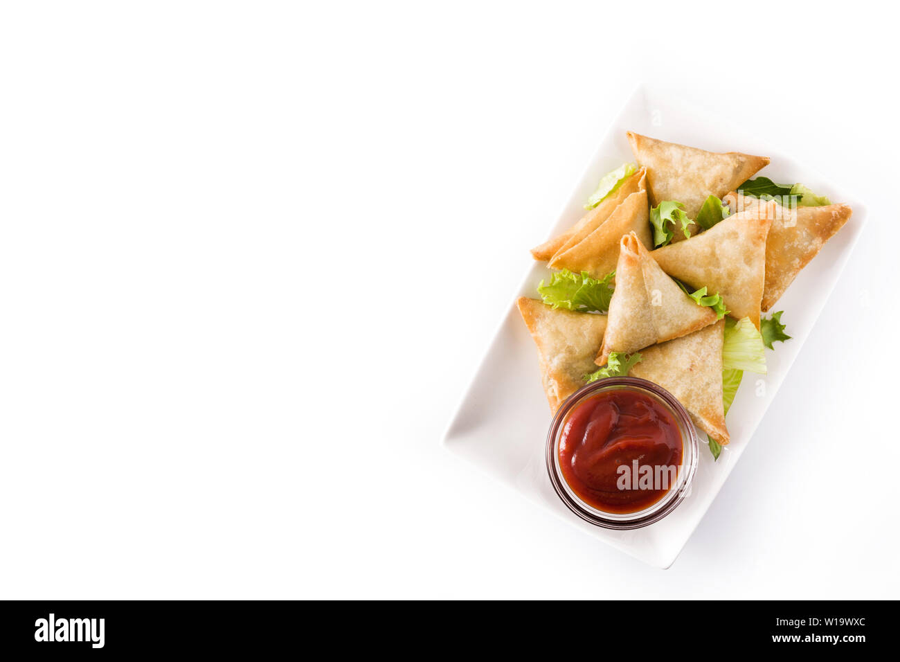 Samsa or samosas with meat and vegetables isolated on white background ...