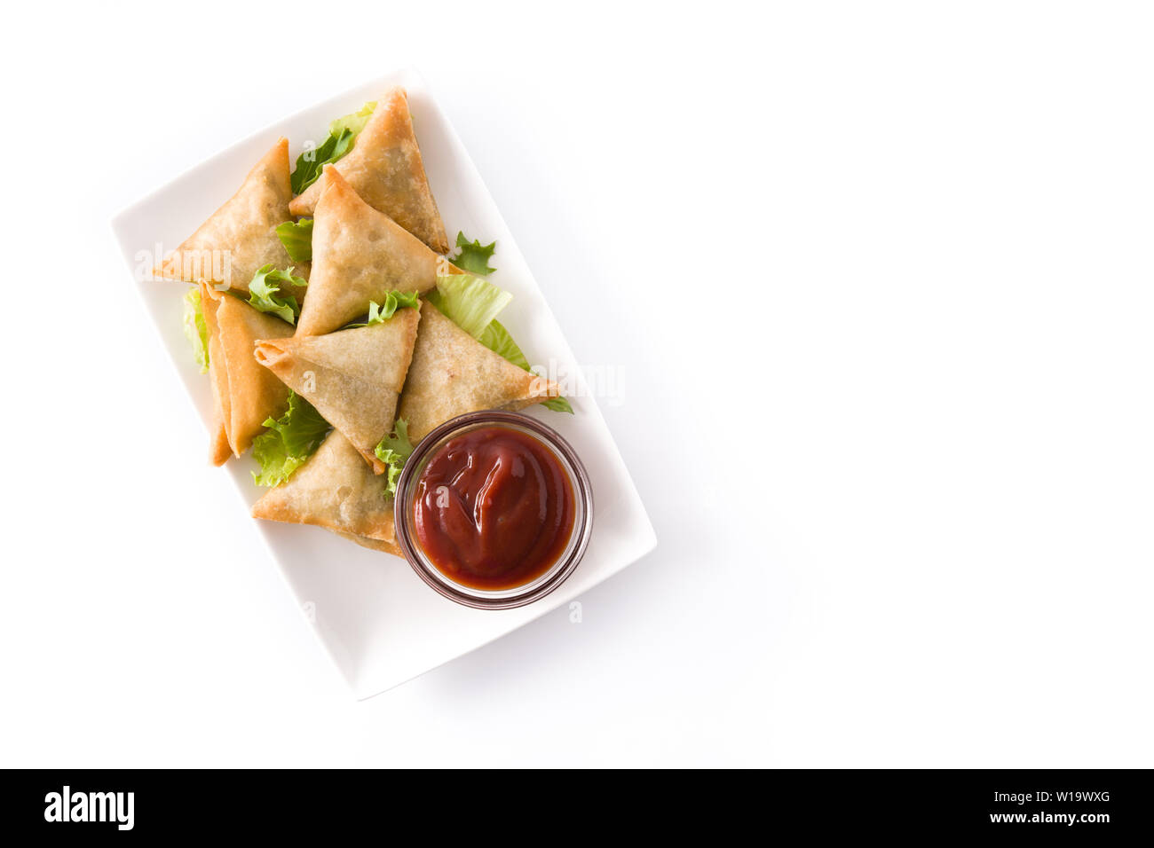 Samsa or samosas with meat and vegetables isolated on white background ...