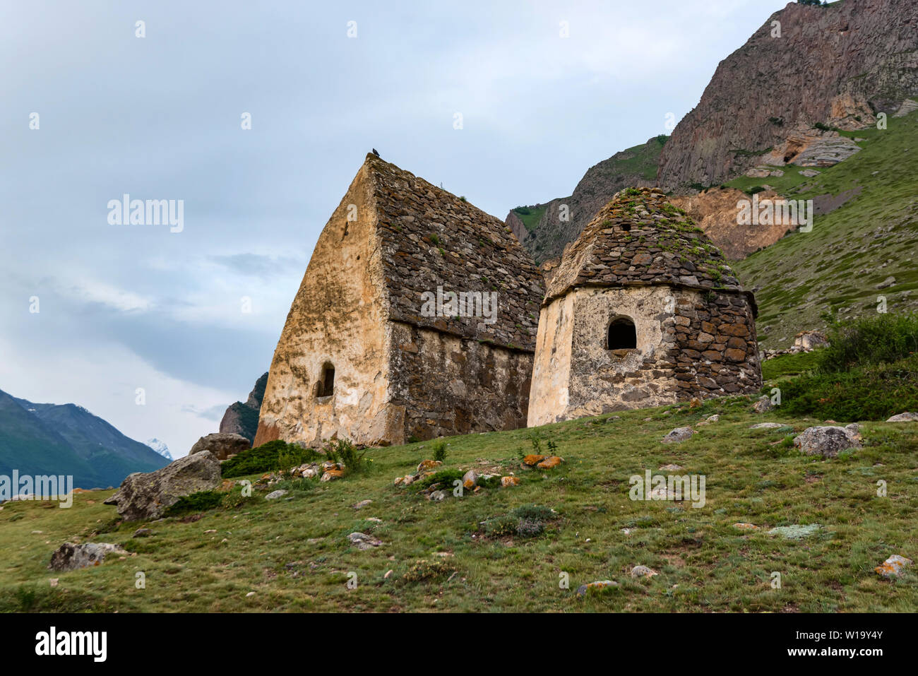 View of medieval tombs in City of Dead near Eltyulbyu, Russia Stock ...