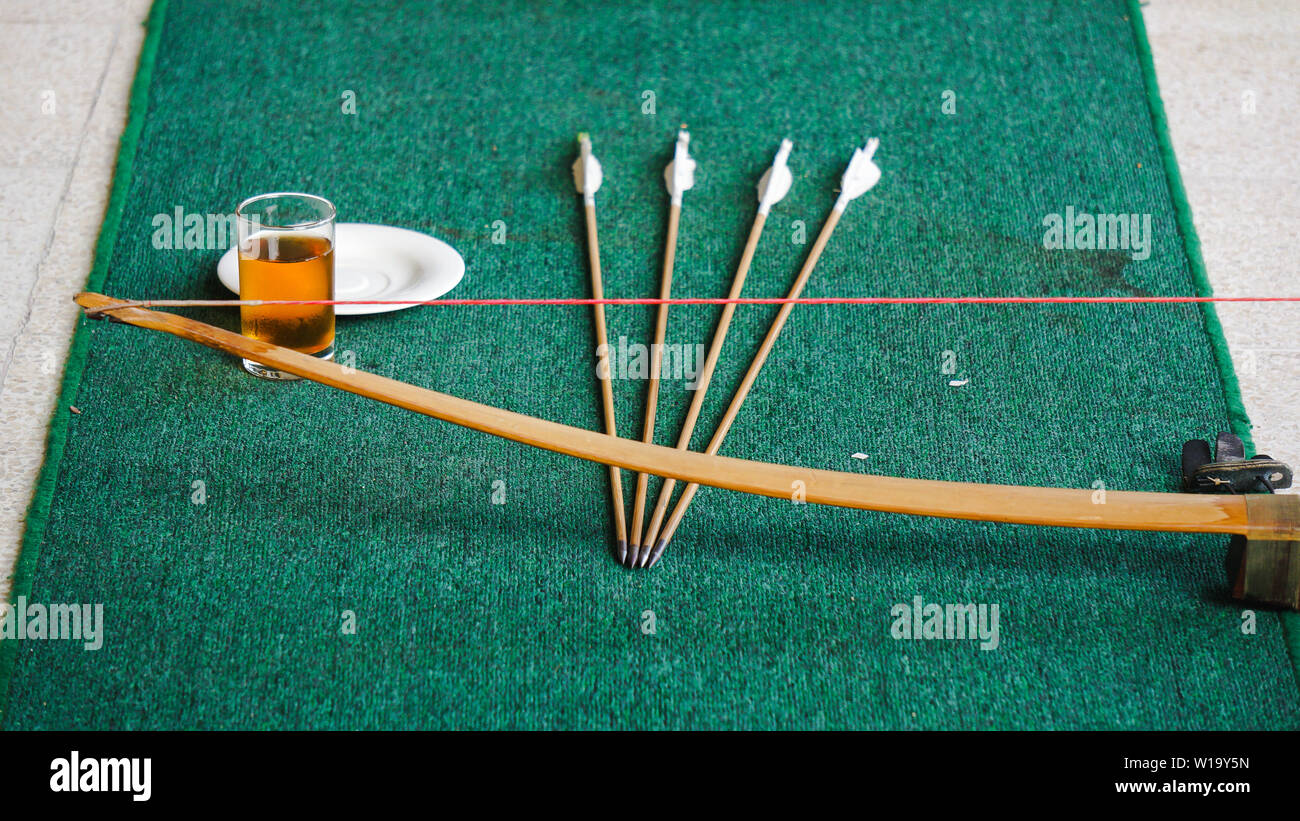 Wooden bows and arrows for Jemparingan, Mataram Kingdom's traditional ...