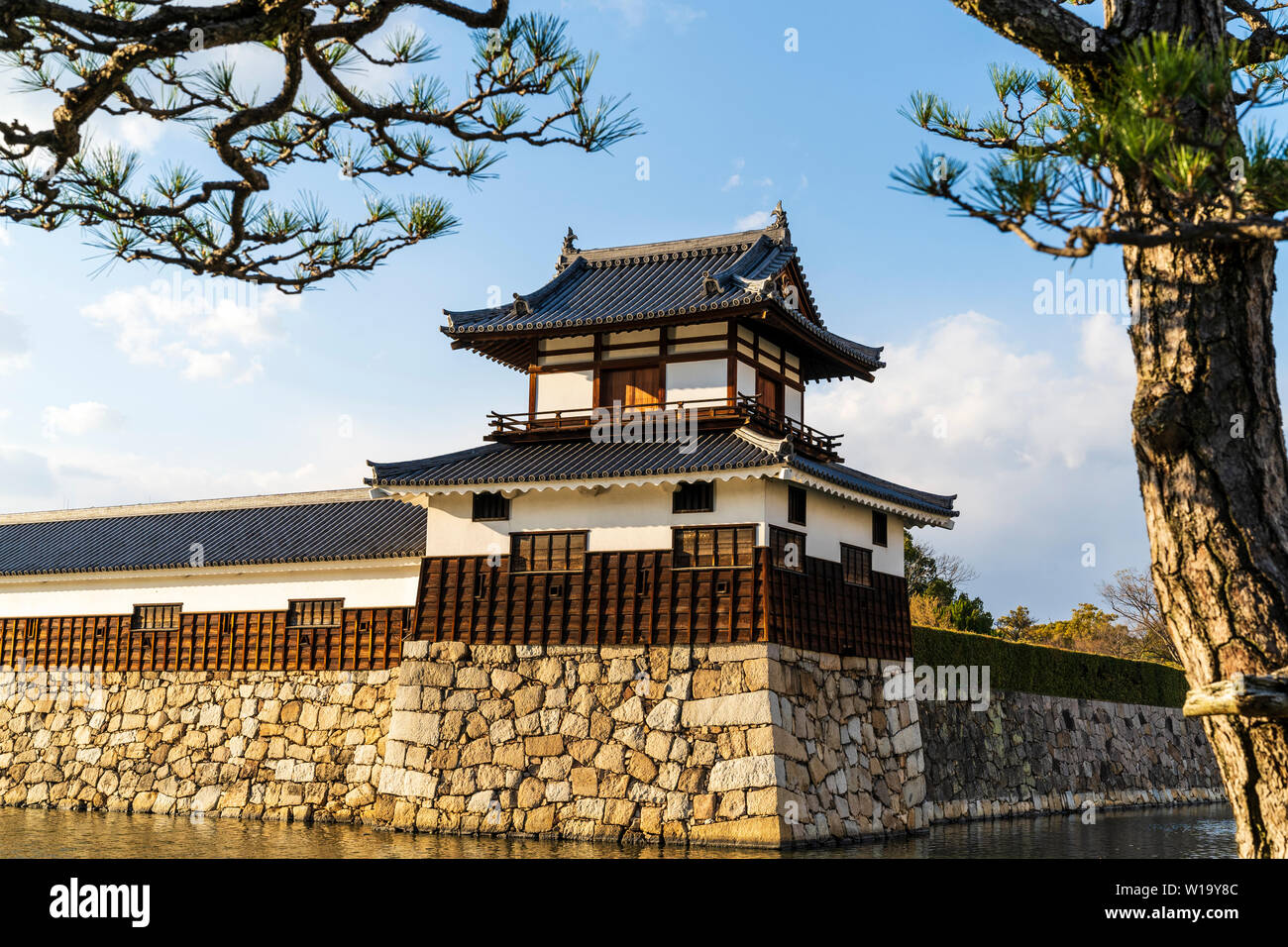 Hiroshima castle. The Tamonyagura, long turret, and the Taikoyagura ...