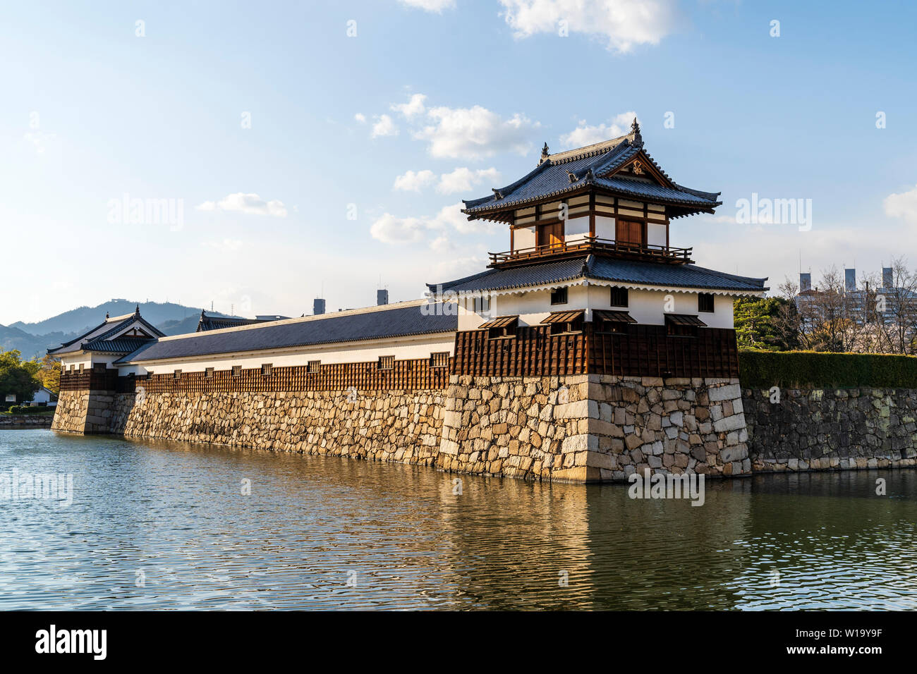 Hiroshima castle. The Tamonyagura, long turret, and the Taikoyagura ...