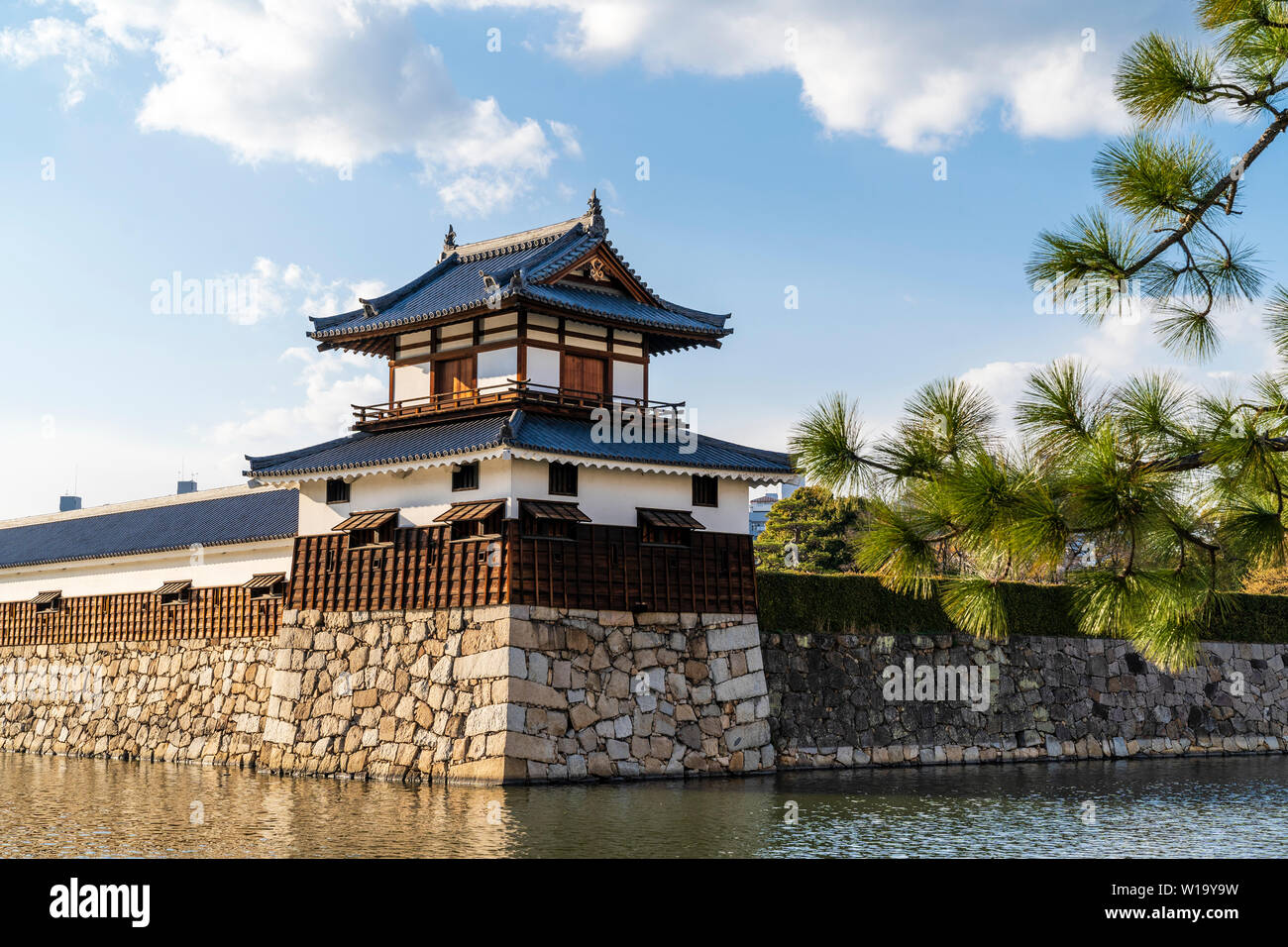 Hiroshima castle. The Tamonyagura, long turret, and the Taikoyagura ...