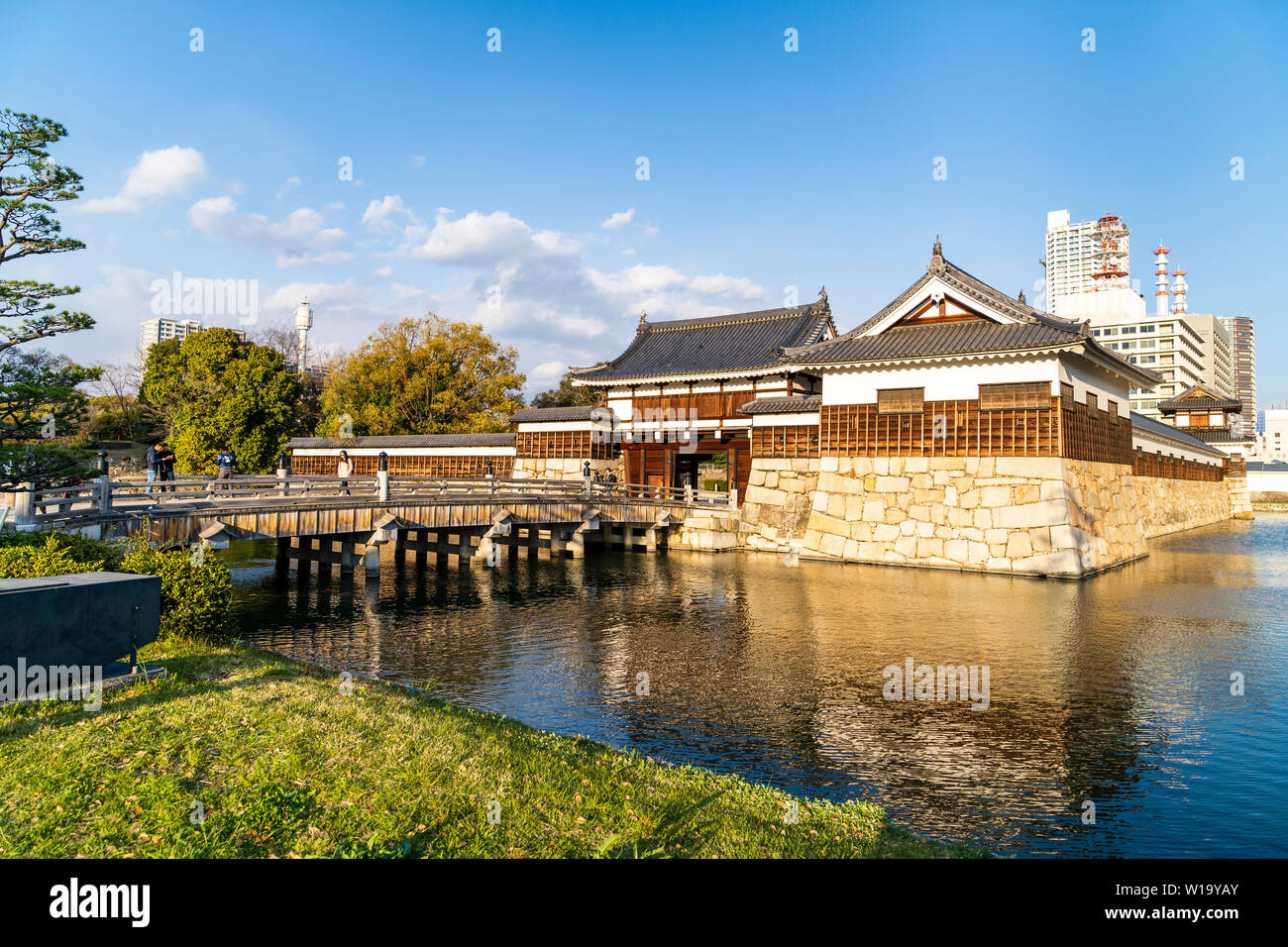 Hiroshima Castle. The main yaguramon gate, gate with turret over and ...