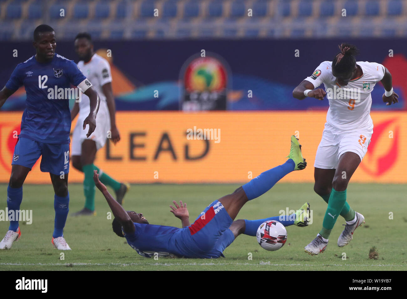 Cairo, Egypt. 01st July, 2019. Namibia's Marcel Papama (L), Ronald ...