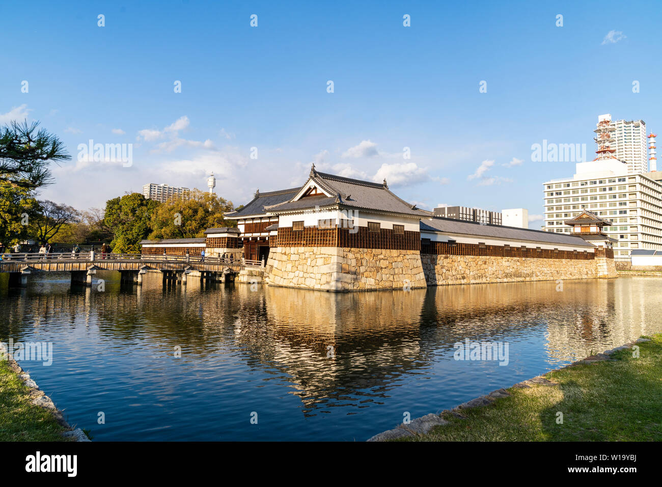Hiroshima Castle. The main yaguramon gate, gate with turret over and ...