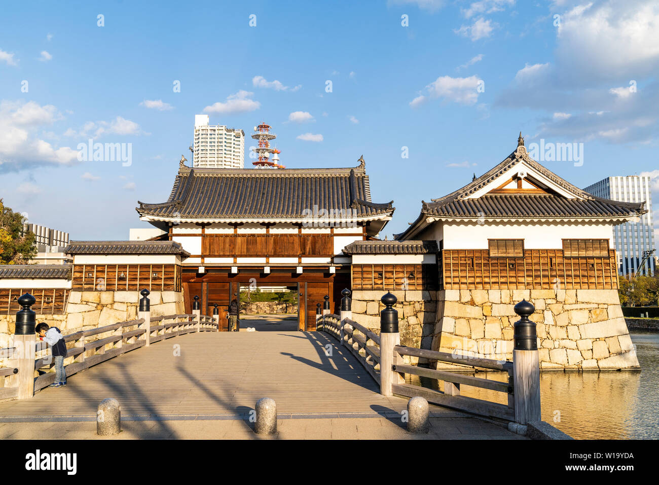 Hiroshima Castle. The main yaguramon gate, gate with turret over and ...