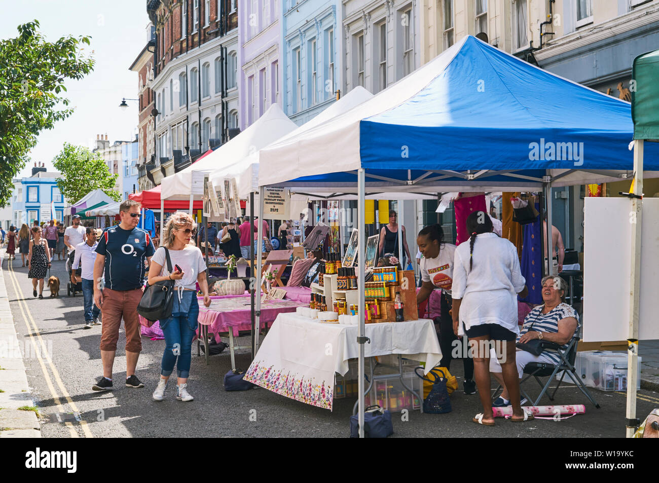 Kings Road Street market in June, in the seaside town of St Leonards On ...