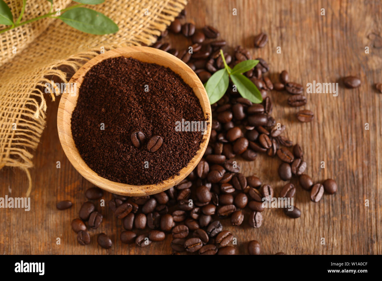 ground coffee and grains macro shot Stock Photo - Alamy