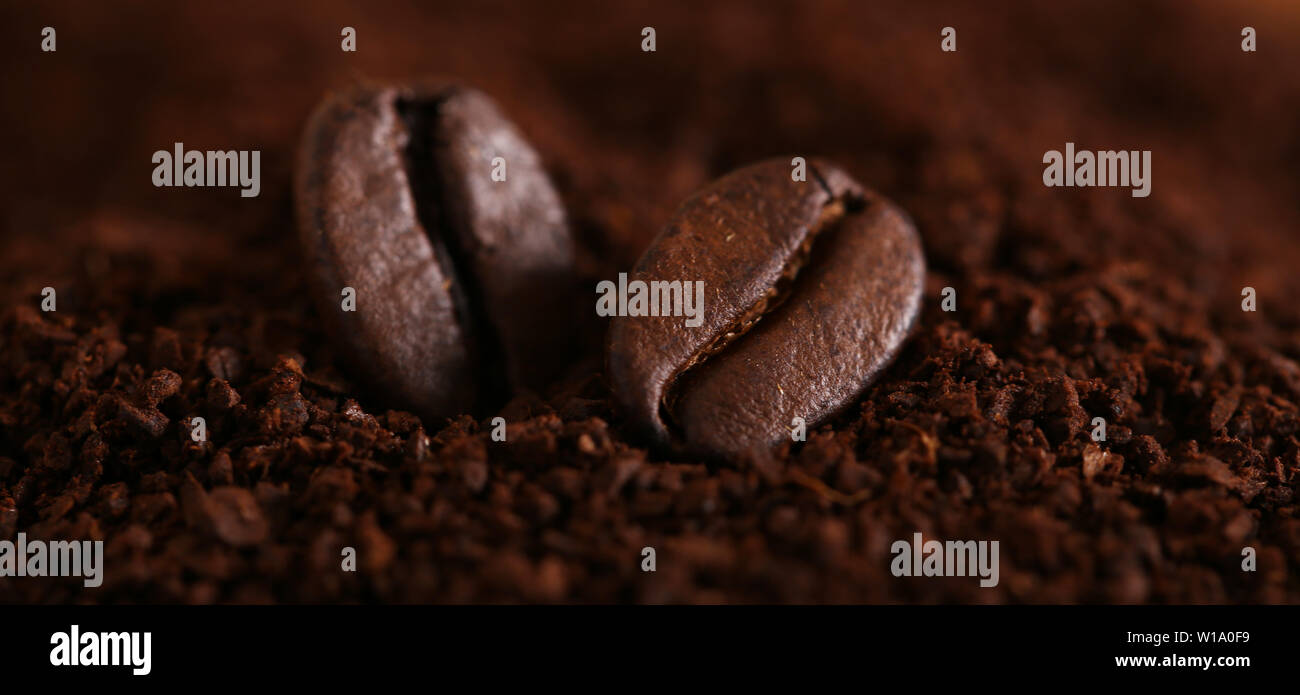 ground coffee and grains macro shot Stock Photo - Alamy