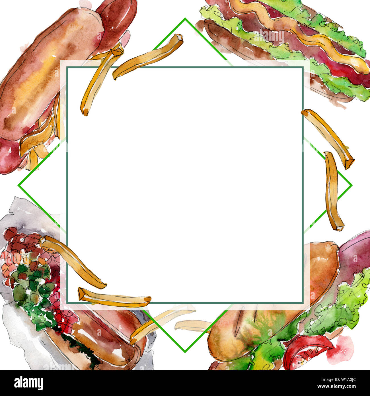 Hot dog fast food isolated. Watercolor background illustration set ...