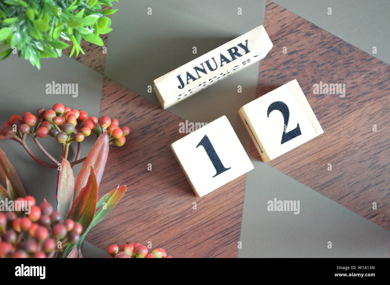 Date of January month. Diamond wood table for background Stock Photo ...