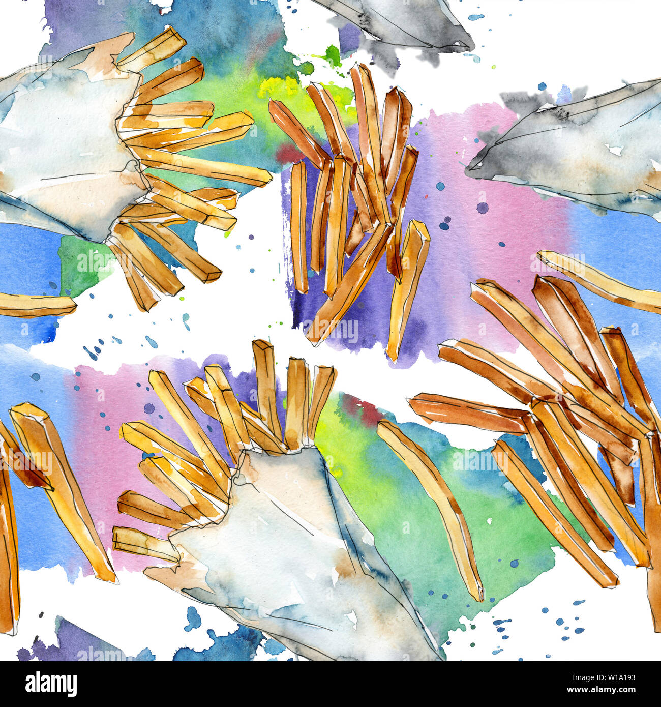 Fast food french fries in a watercolor style set. Watercolor background ...