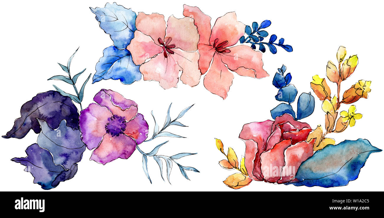 Bouquets floral botanical flowers. Watercolor background illustration ...