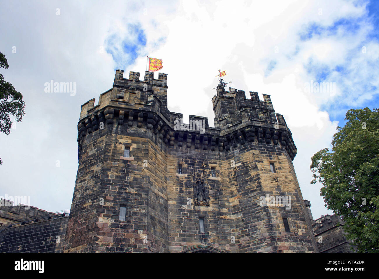 A view of the massive Medieval castle of Lancaster, northwest England ...