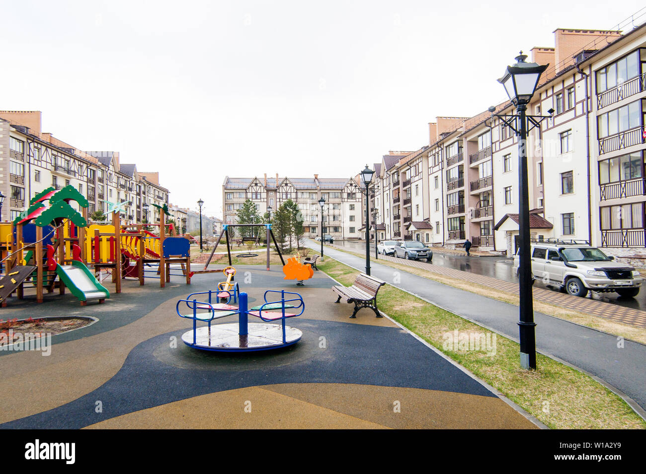 Russia, Novosibirsk - 15 May, 2019: Russian courtyards. buildings ...