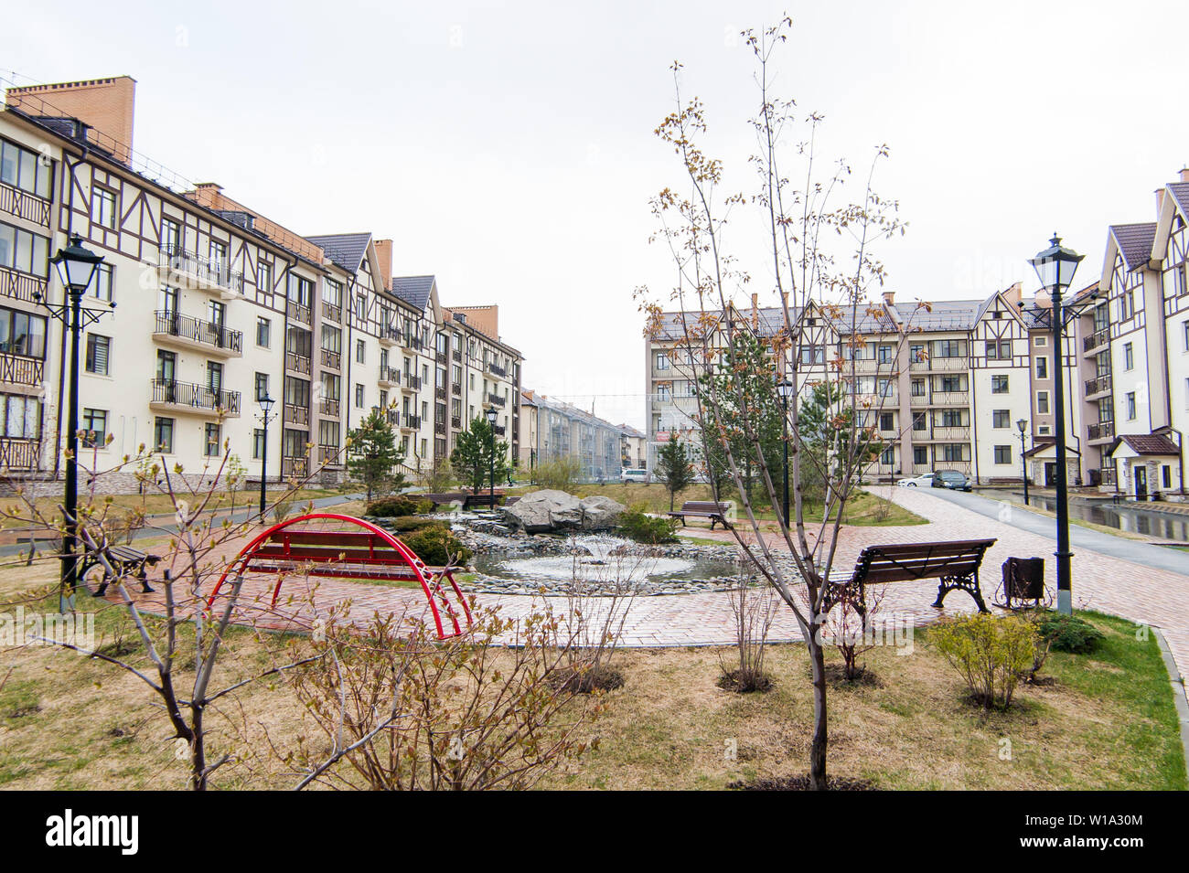 Russia, Novosibirsk - 15 May, 2019: Russian courtyards. buildings ...