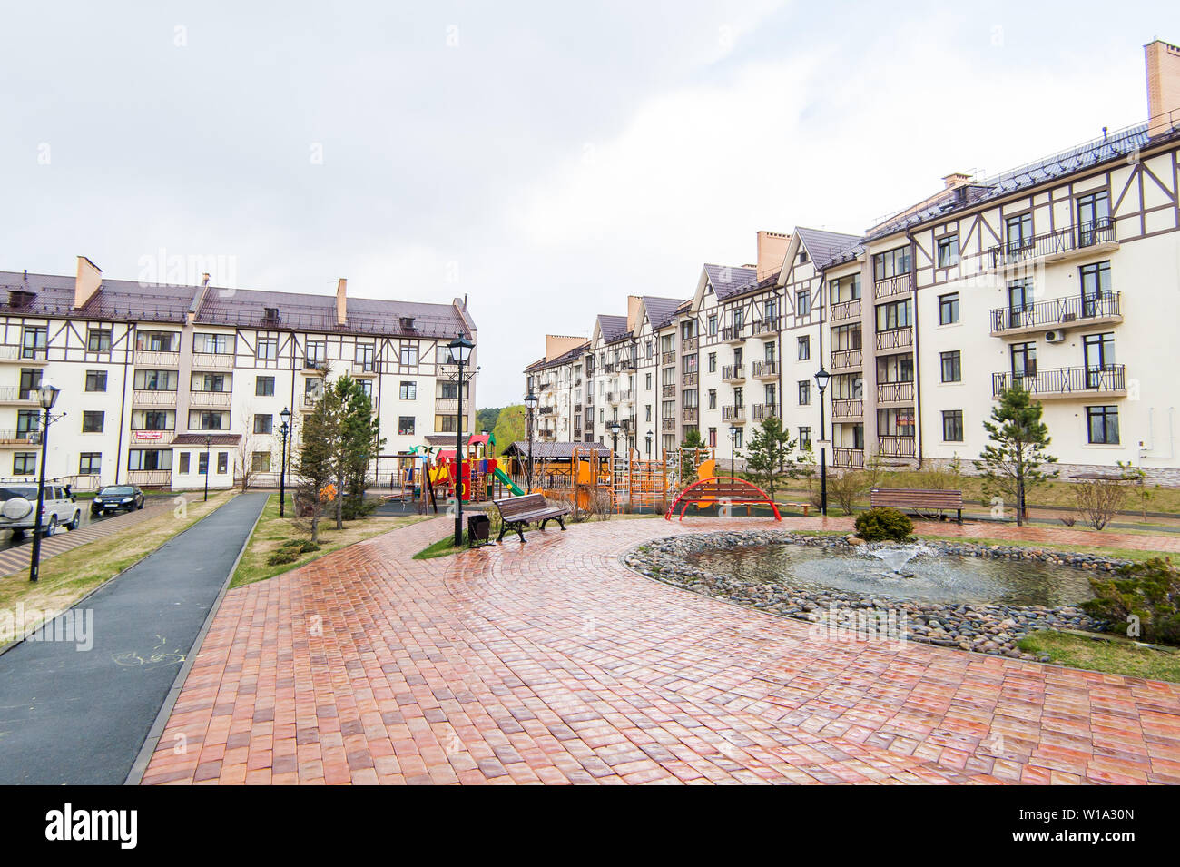Russia, Novosibirsk - 15 May, 2019: Russian courtyards. buildings ...