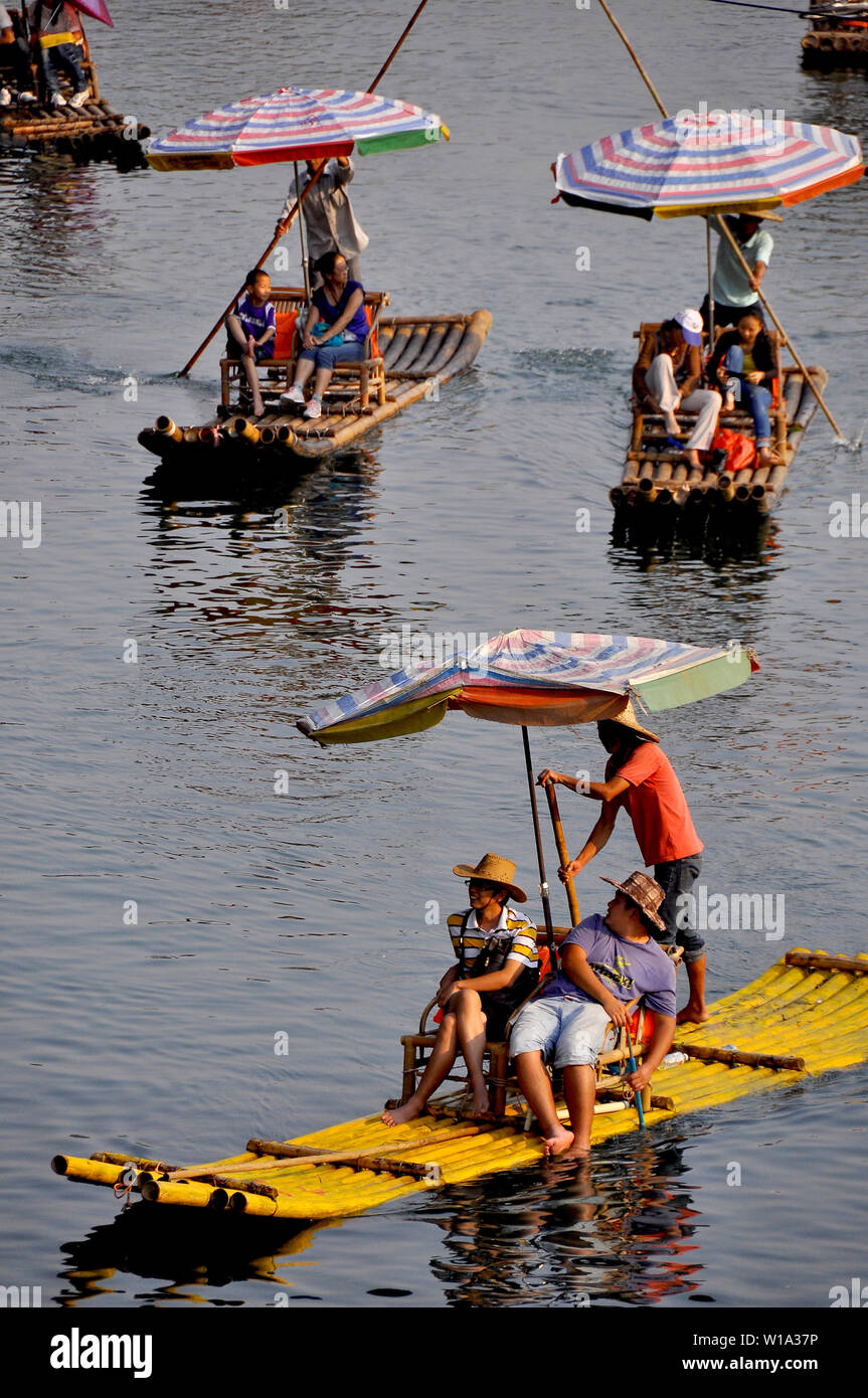 Chinese tourists travel by raft down Li river Guilin China Stock Photo ...