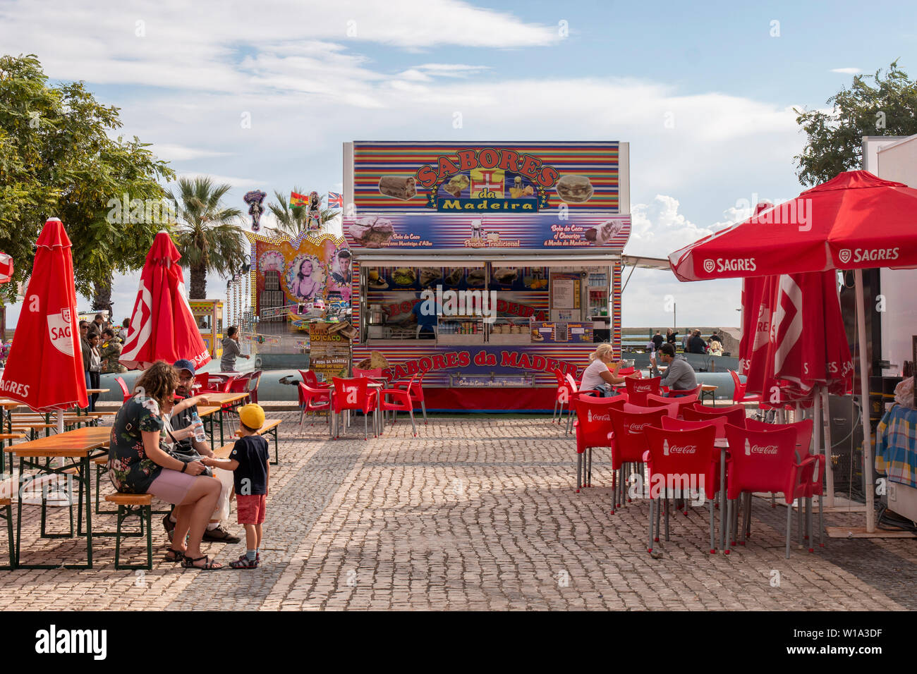 FARO, PORTUGAL - OCTOBER 2018: Fun fair event Santa Iria with games ...