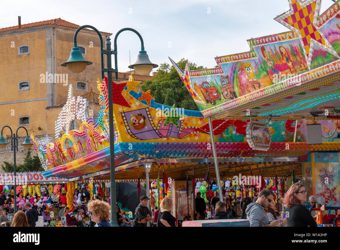 FARO, PORTUGAL - OCTOBER 2018: Fun fair event Santa Iria with games ...