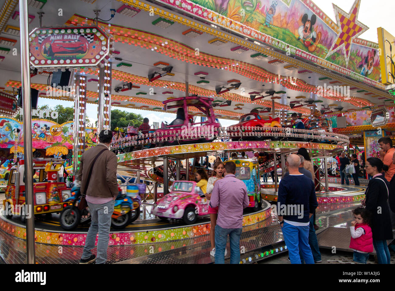 FARO, PORTUGAL - OCTOBER 2018: Fun fair event Santa Iria with games ...