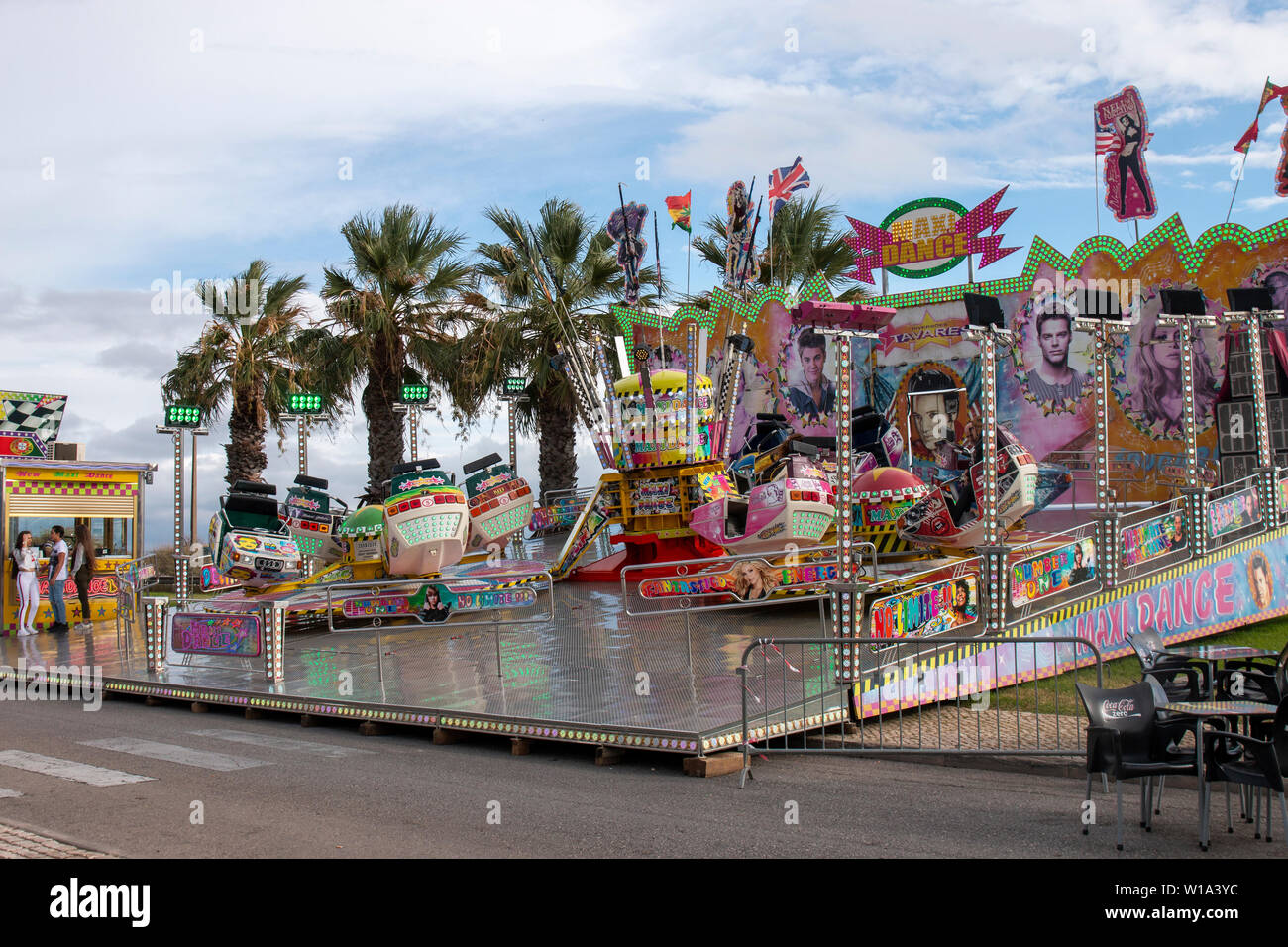 FARO, PORTUGAL - OCTOBER 2018: Fun fair event Santa Iria with games ...