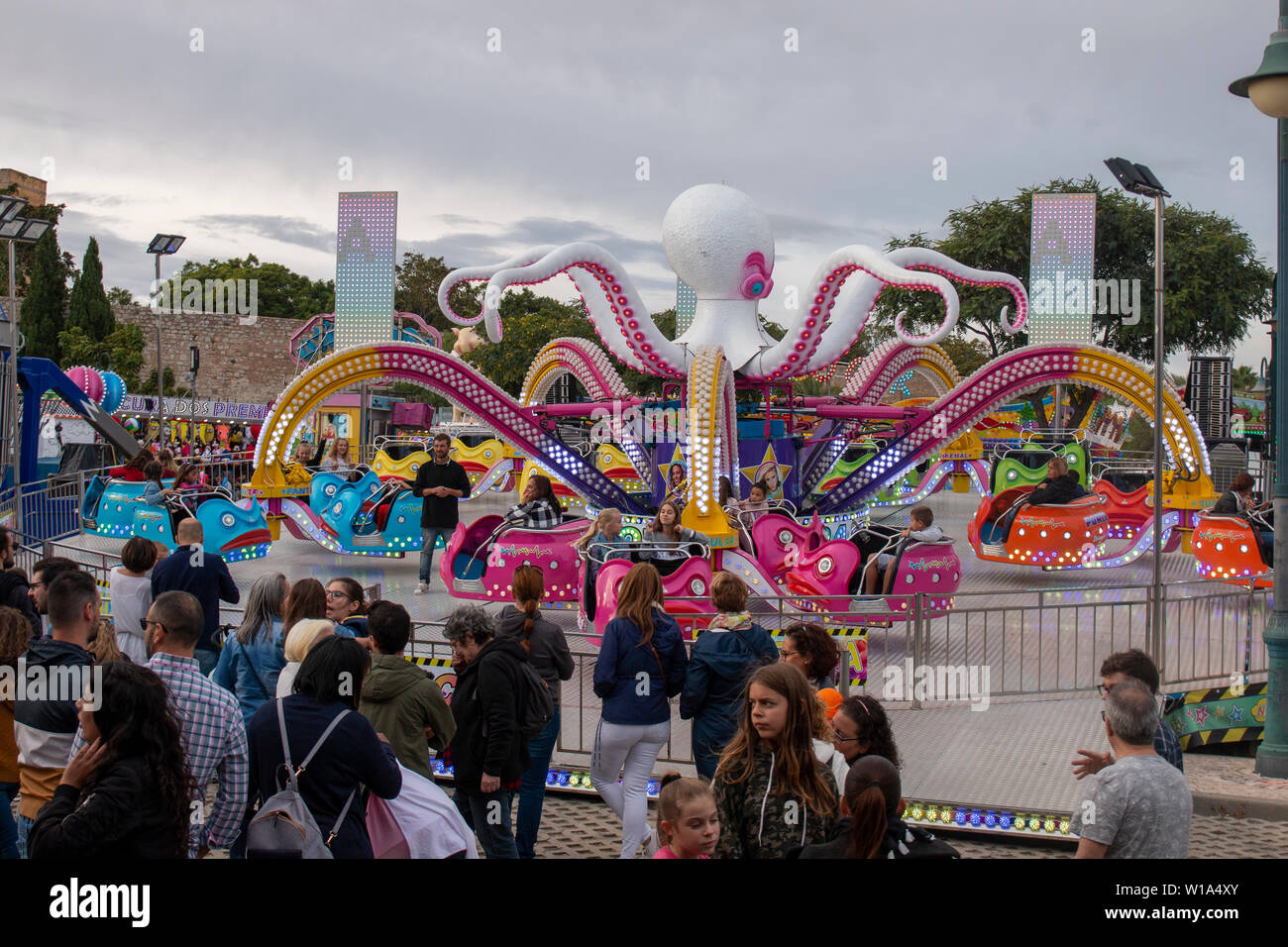 FARO, PORTUGAL - OCTOBER 2018: Fun fair event Santa Iria with games ...