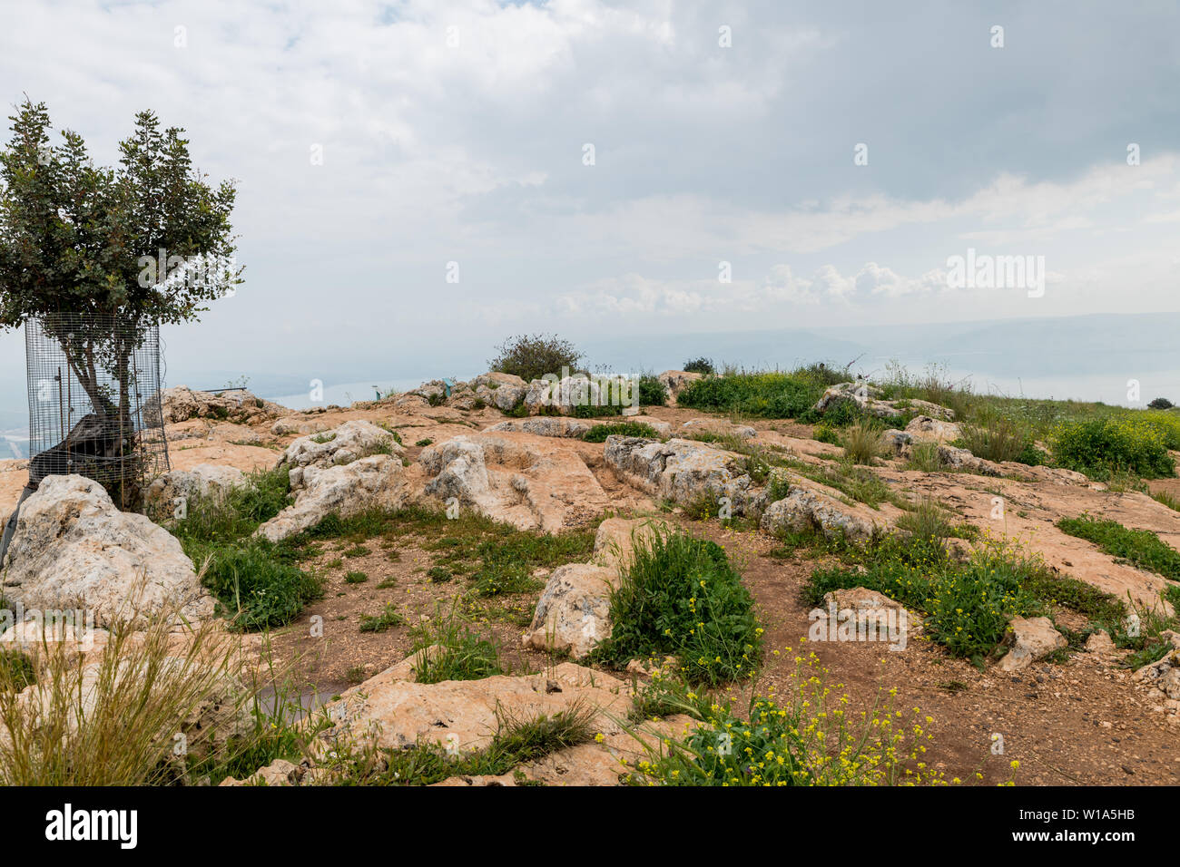 landscape of Arbel Cliff (Ancient Cave Fortress). National park. Low ...