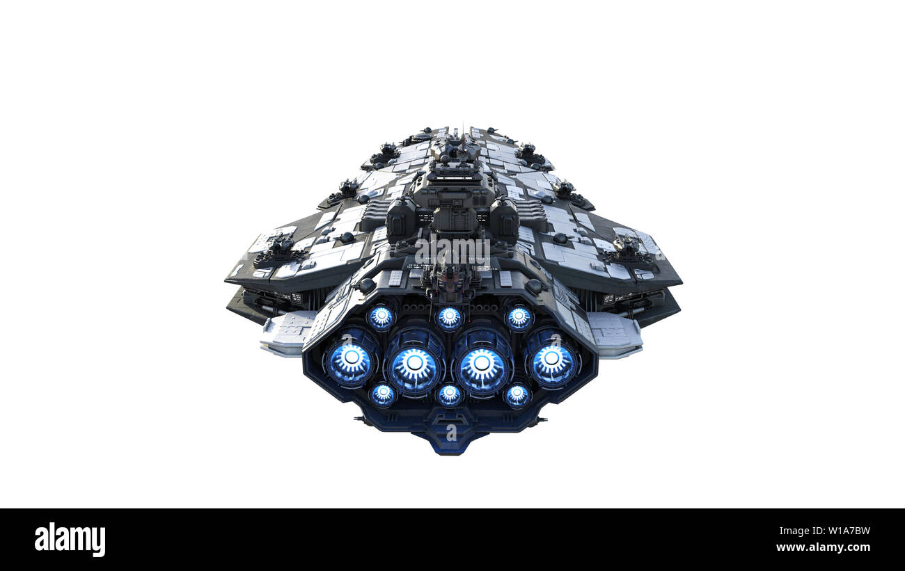 Alien spaceship flying, UFO spacecraft in flight isolated on white ...