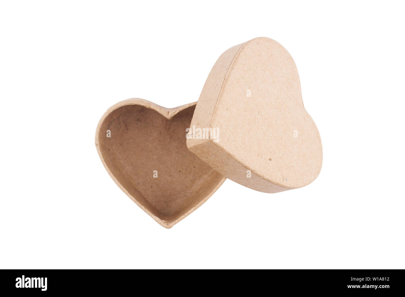 top view of heart shaped empty cardboard gift box open on white ...