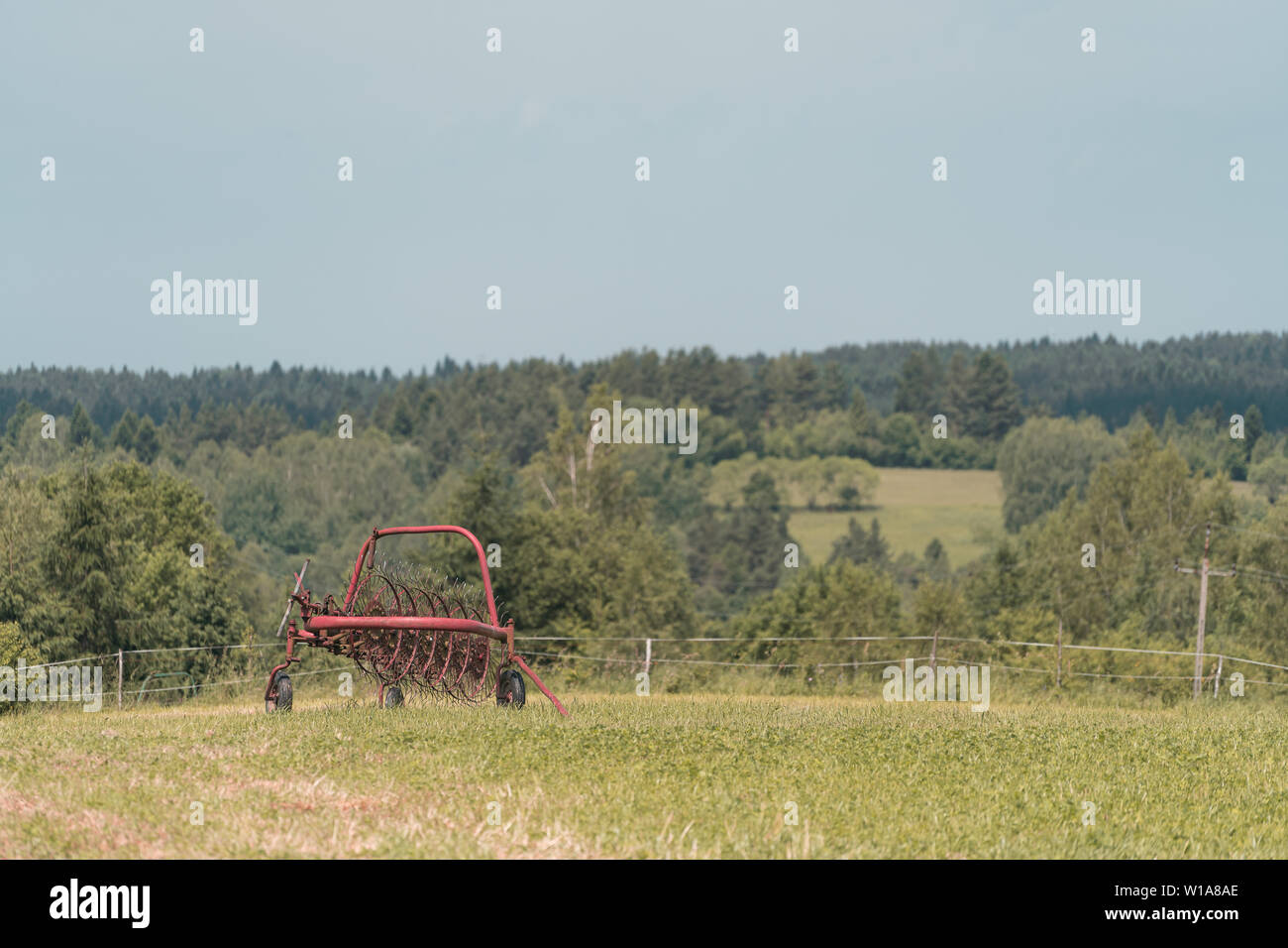 Aerial view red tractor harrow hi-res stock photography and images - Alamy