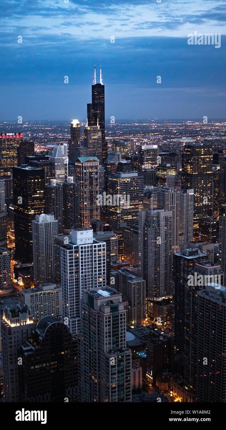 Chicago from above amazing aerial view in the evening chicago hi-res ...