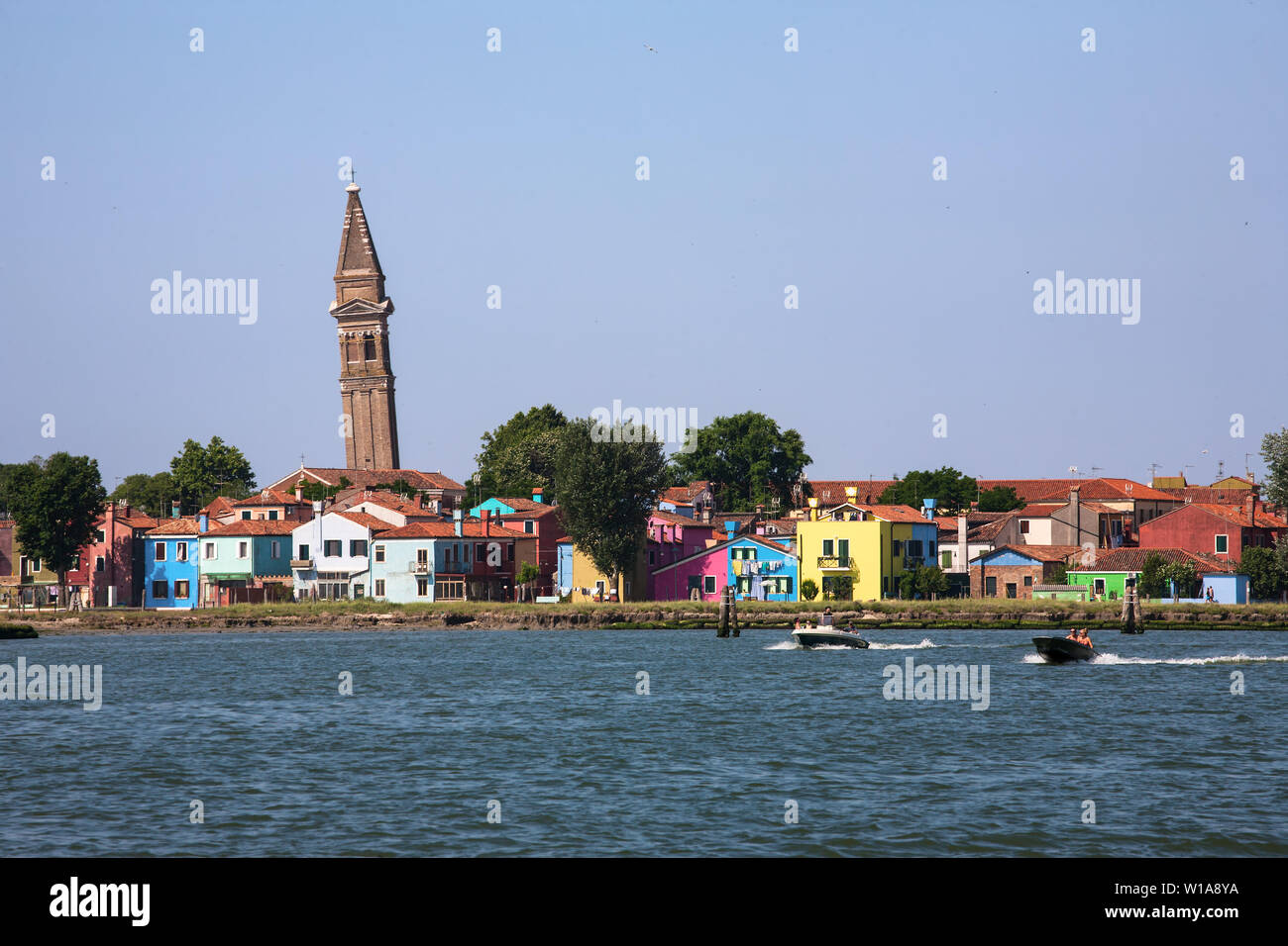 Approaching Burano, with its famous leaning tower, from the Canale di ...