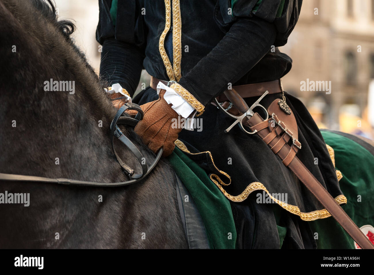 The medieval knights with sword, during historical reenactment in ...