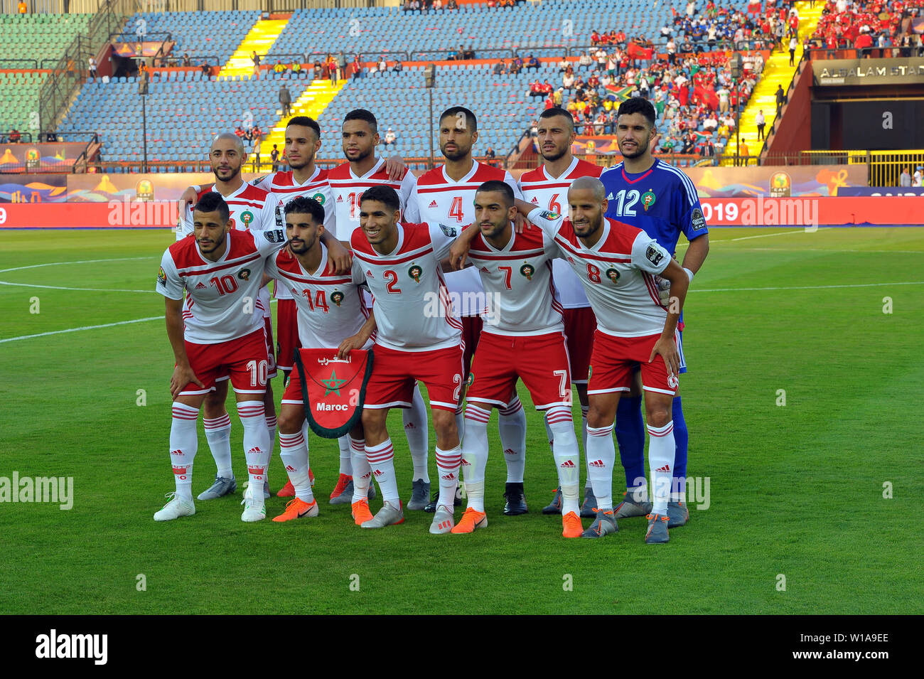 Cairo, Egypt. 1st July, 2019. Team of Morocco during the match South ...
