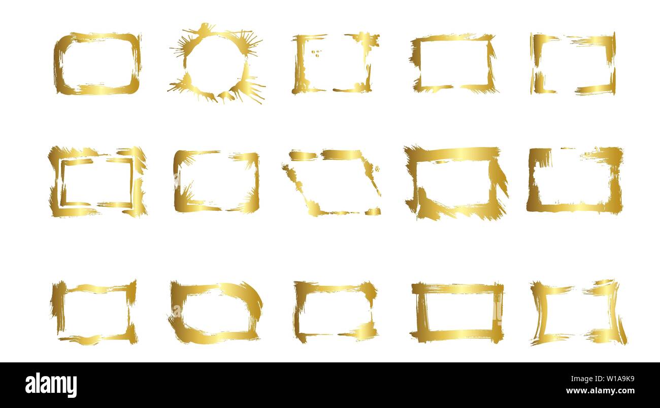 Vector Set of dry brush frames. Hand drawn artistic frames. Golden ...
