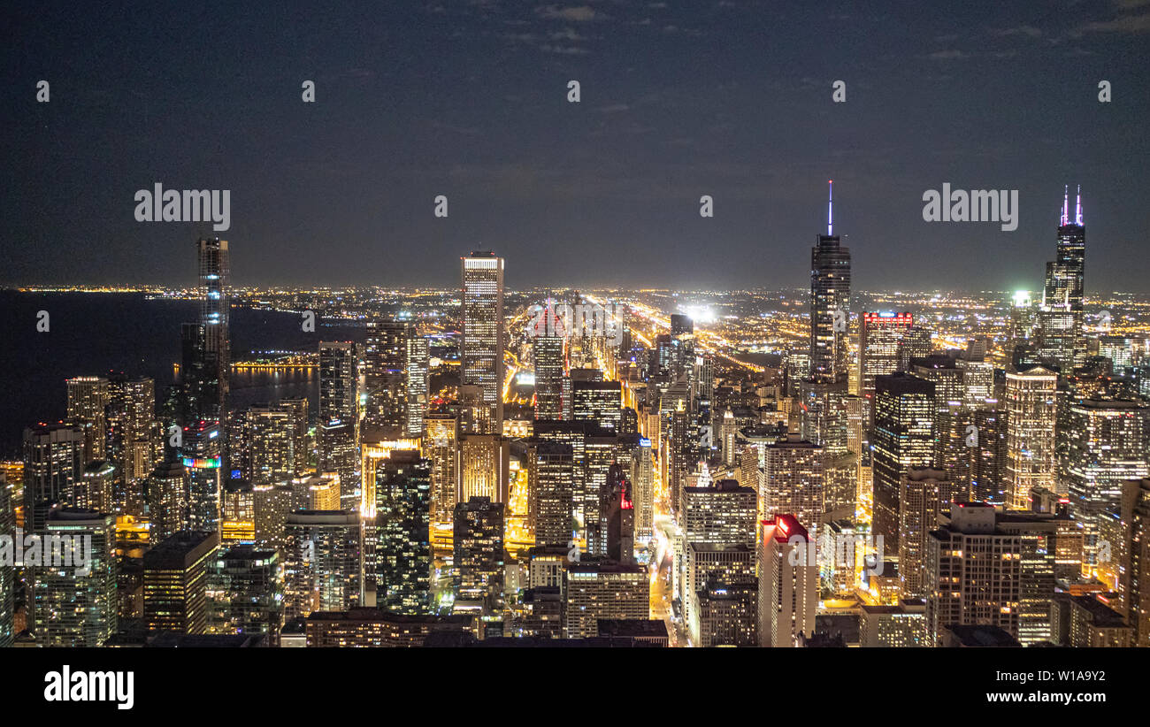 The city of Chicago at night - wonderful view from above - street ...