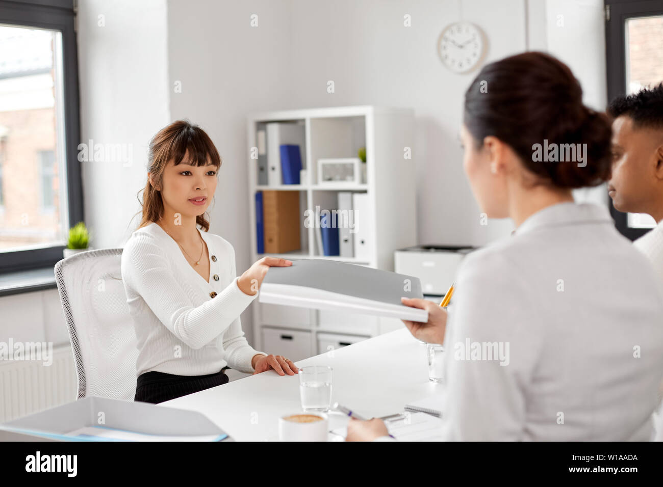 employee having job interview with recruiters Stock Photo - Alamy